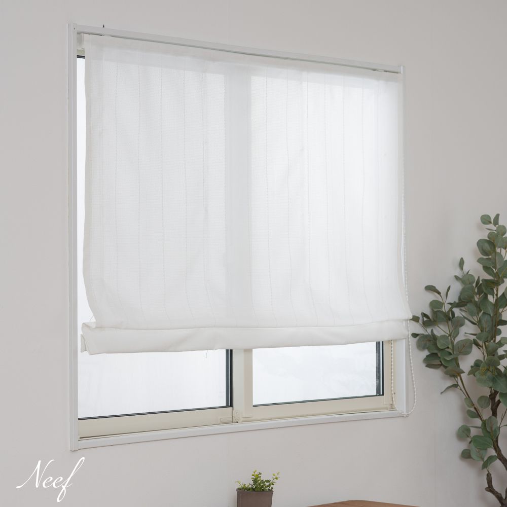 【楽天市場】[10％OFF×25日限定クーポン+P10倍25日20時～4時間]ローマンシェード I型 シングル レース シンプル ストライプ模様 リビング 透け感のあるレース RH407 ニー ...