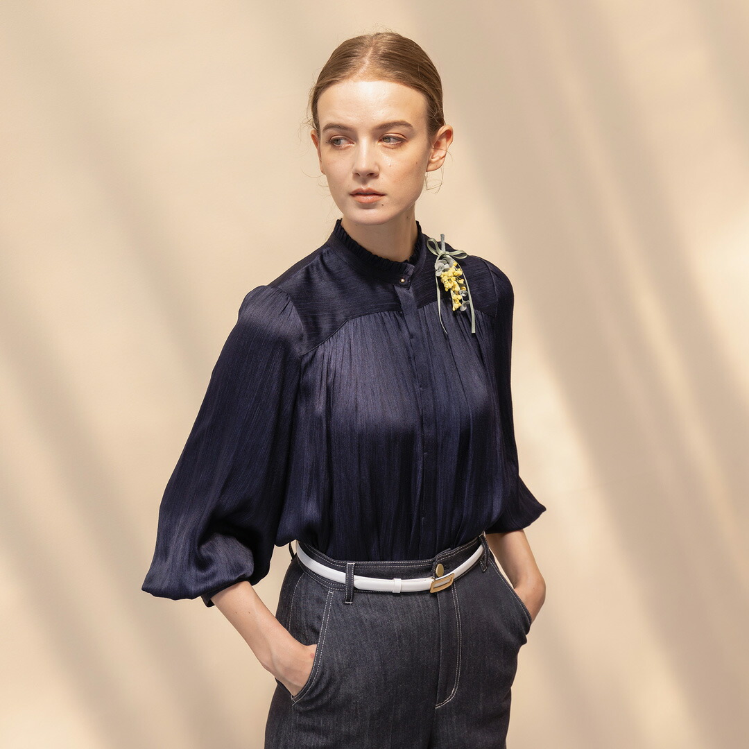 【楽天市場】PLATINE/【手洗い可】PLATINE サテンデニム フリルカラー ブラウス[ネイビー]ginzamaggy 銀座 マギー 銀座maggy MAGGY ギンザマギー ぎんざまぎ ...