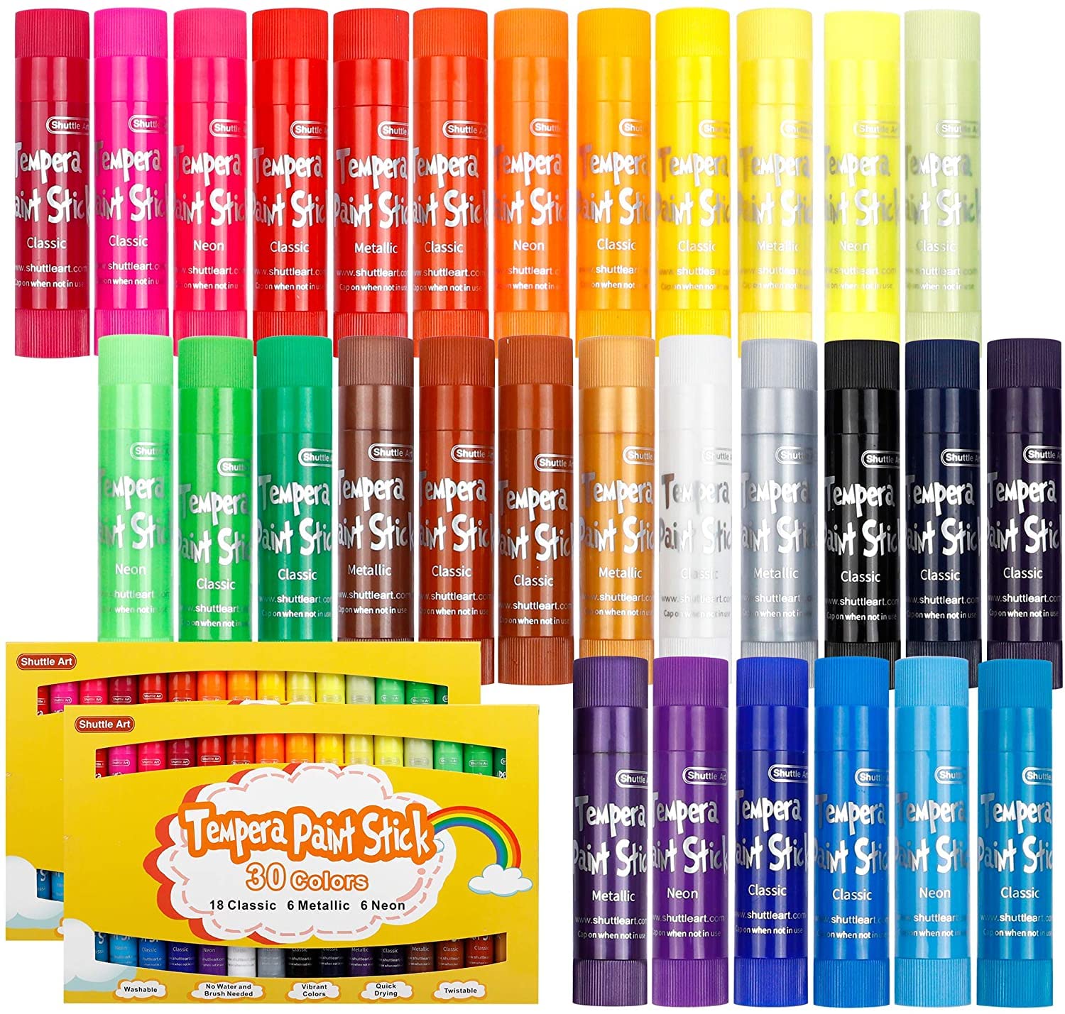 【楽天市場】Shuttle Art クレヨン 30色 60本セット 水で落とせる テンペラペイントスティック 繰り出し式 安全 ウォッシャブル ...