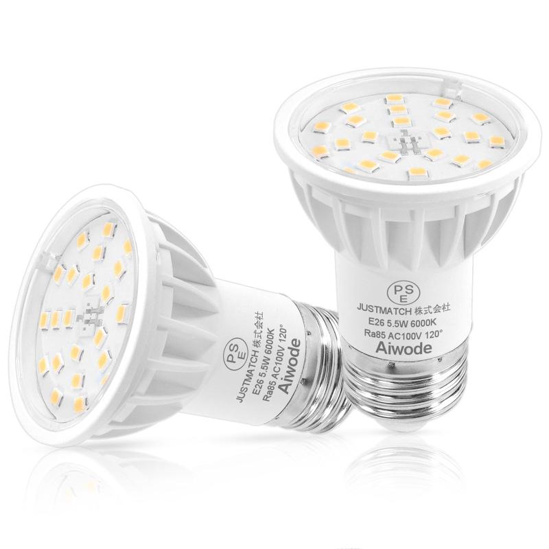【楽天市場】Aiwode E26 LED電球E26口金LEDスポットライト5.5W(50-60W形相当)非調光器対応RA85 広角120度 高輝度600LM E26 LEDハロゲン電球 PSE ...