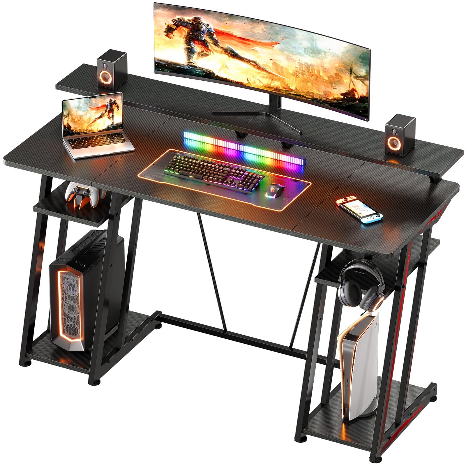 【楽天市場】YeTom ゲーミングデスク PCデスク ゲームデスク 幅135cm gaming desk 机 pcデスク パソコンデスク炭素繊維天板 Z字脚 モニター台付き オフィスデスク 二 ...