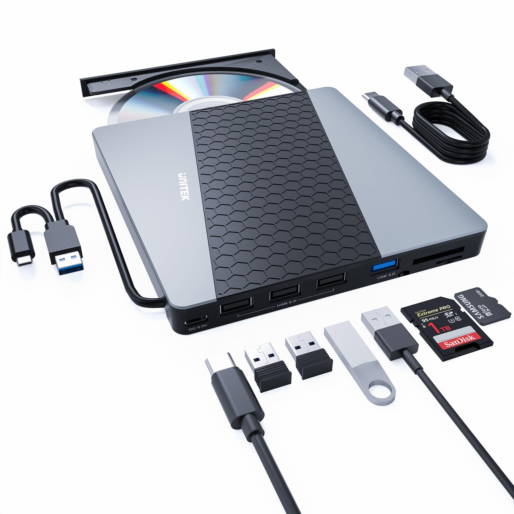 【楽天市場】Unitek 7-in-1 外付けCD/DVDドライブ USBハブ USB 3.0/Type Cポート付き ポータブルドライブ 読み込み・書き込み 【Windows 11/10/8 ...