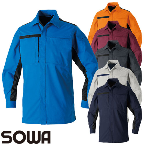 【楽天市場】作業服 長袖シャツ 桑和 SOWA 長袖シャツ 9528-02 作業着 春夏 エコ リサイクル 再生繊維 制電 ストレッチ 消臭 イージーケア 男女共用 会社 企業 工場 制服 ...