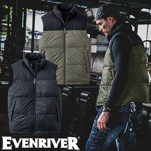 【楽天市場】防寒ベスト イーブンリバー EVENRIVER コーデュラダウンベスト GR2005 作業着 防寒 作業服 羽毛 アウトドア タウンユース カジュアル シンプル カッコいい 登山 ...