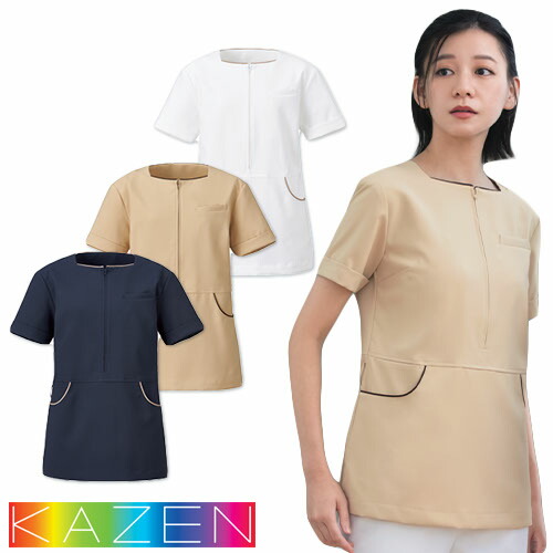 【楽天市場】レディス プルオーバー チュニック 白衣 KZN312 KAZEN カゼン 半袖 看護師 ナース ナース服 医療用 制服 ユニフォーム かわいい 可愛い 病院 エステ サロン 人気 ...