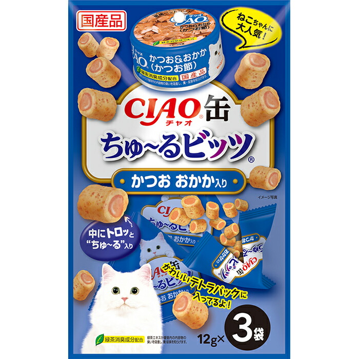 【楽天市場】CIAO缶ちゅ～るビッツ かつお おかか入り 12g×3：マペット