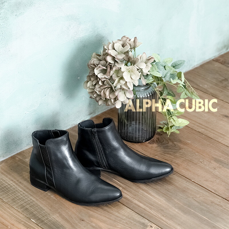 【楽天市場】アルファキュービック ALPHA CUBIC レザー パイソンモチーフ パーテーション アーモンドトゥ ショートブーツ レディース 靴 本革 牛革 レトロ 3cm ローヒール ...