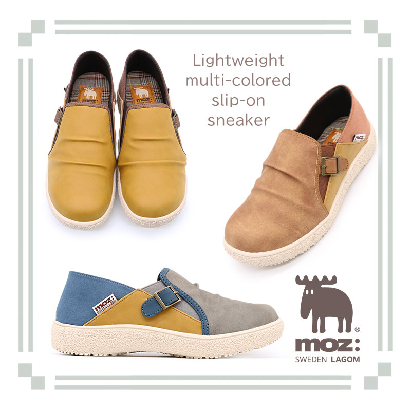 【楽天市場】【10%off中!】【福袋対象】MOZ モズ くすみカラー サイドゴア スリッポン スニーカー 滑りにくい 履きやすい 合皮 靴 レディース 北欧 スウェーデン ぺたんこ かかとを ...