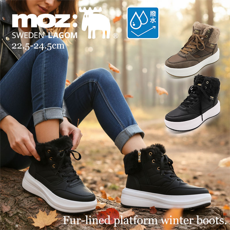 【楽天市場】【Clearance!】モズ スノーブーツ レディース 防寒 撥水 ウォータープルーフ 暖かい フェイクファー 滑りにくい 歩きやすい 履きやすい mozショートブーツ レース ...