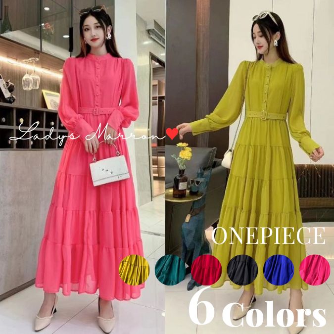 【楽天市場】ティアードワンピース長袖 ティアードロングワンピース レディース ワンピース ロングワンピース ティアードワンピ 韓国 バンド ...