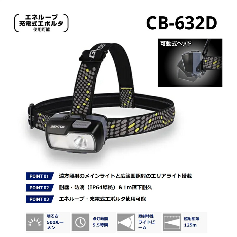 【楽天市場】GENTOS(ジェントス) LEDヘッドライト コンブレーカー CB-632D COMBREAKERシリーズ 500ルーメン ...