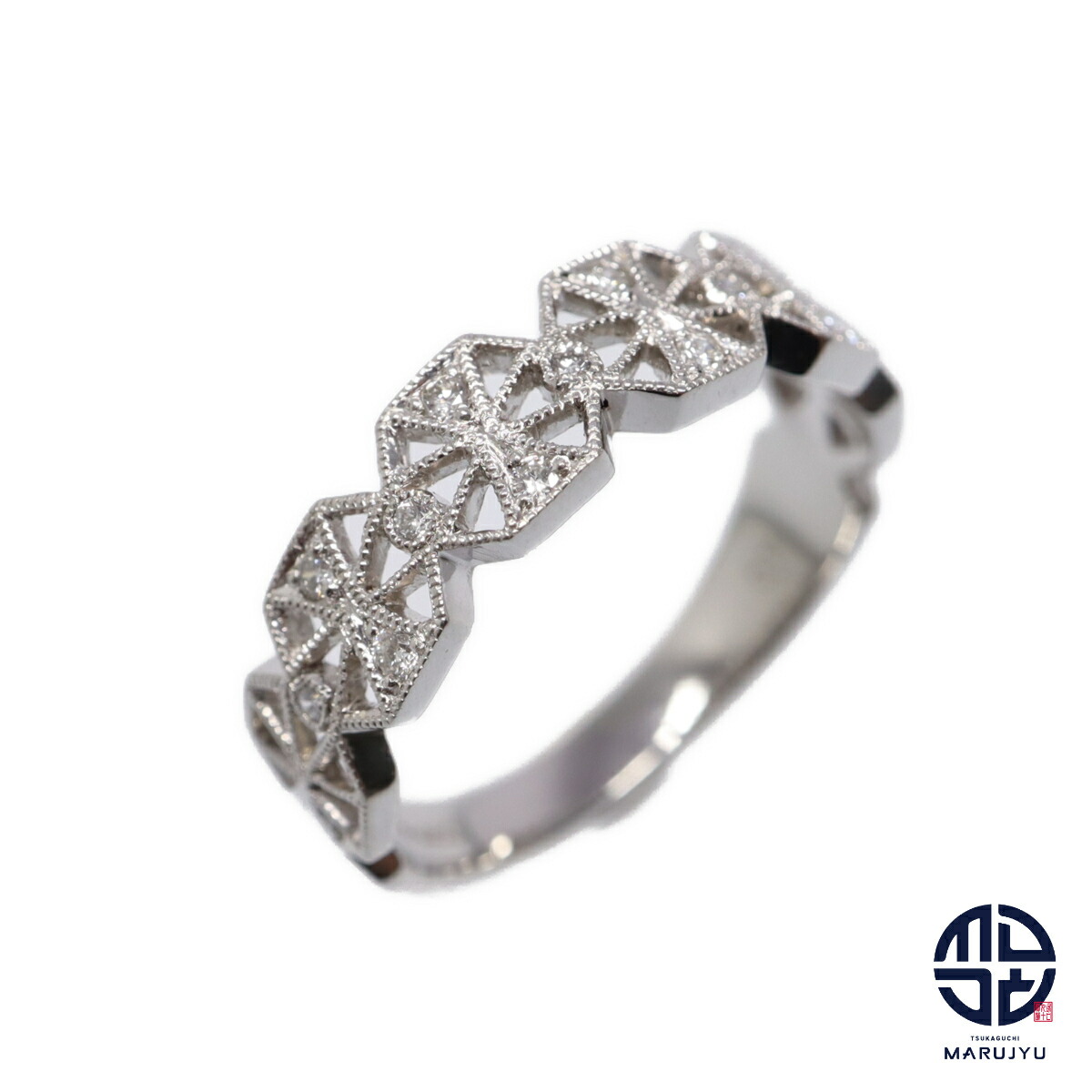 【楽天市場】PT950 Pt950 プラチナ ダイヤモンド0.11ct 透かしデザイン 太め幅 リング 指輪 約13号 ジュエリー アクセサリー 【中古】：塚口丸十質舗