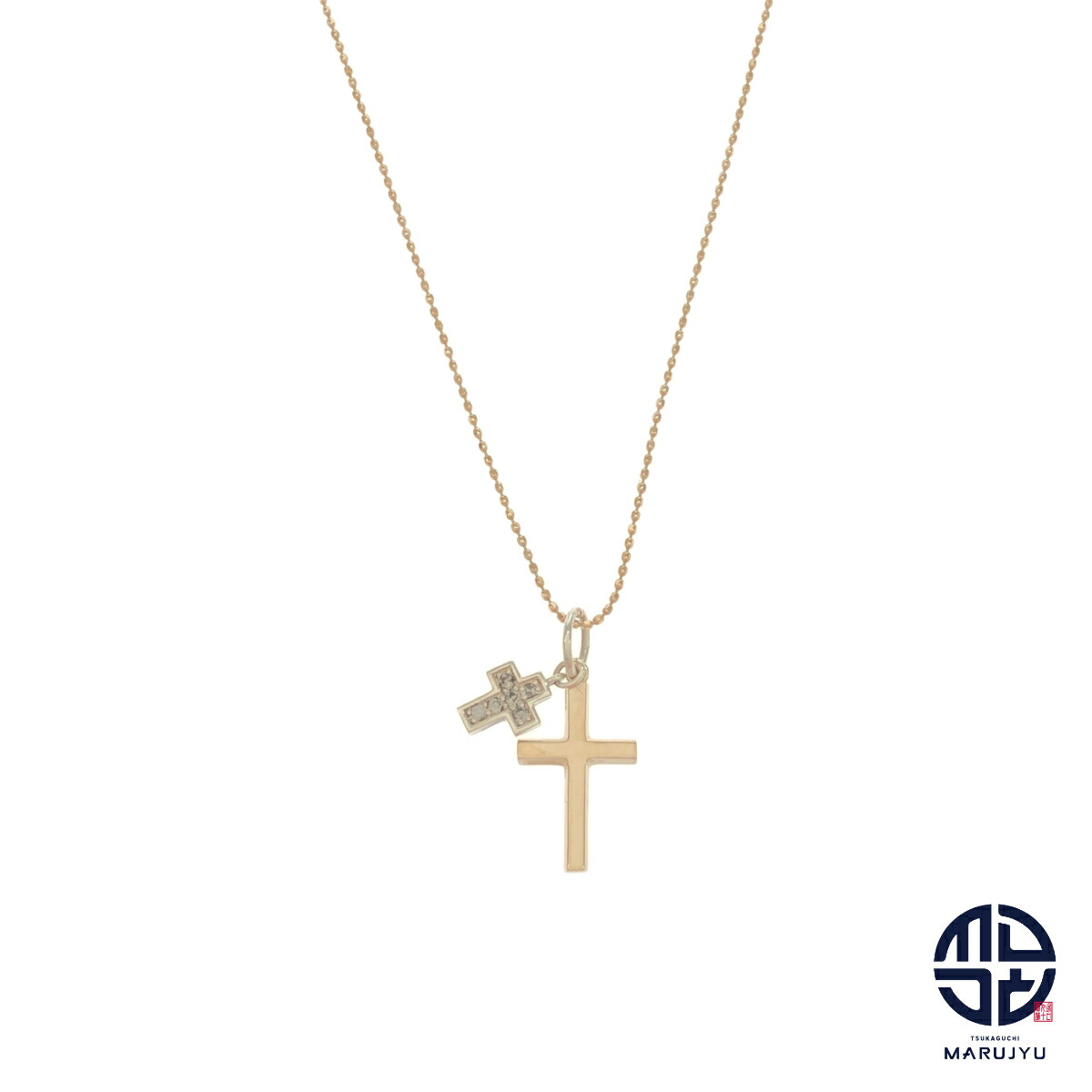 【楽天市場】agete アガット K10 10金 SV シルバー SILVER ダイヤ0.06ct クロス2連 ネックレス ジュエリー アクセサリー ブランド 【中古】：塚口丸十質舗
