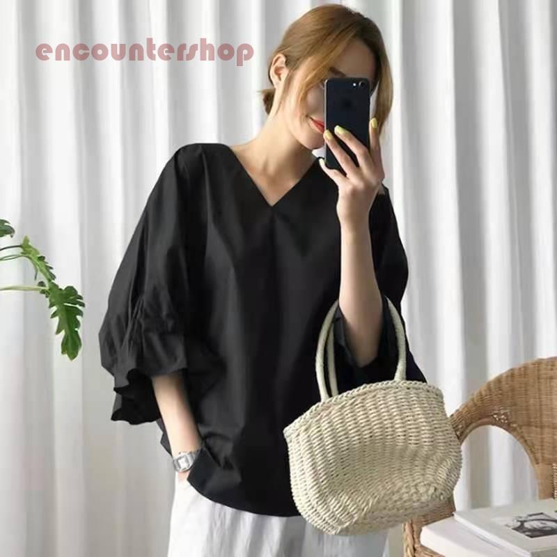 【楽天市場】ブラウス レディース トップス ブラウス tシャツ 夏 チュニック 無地 五分袖 Vネック 30代 ホワイトTシャツ 白 黒 通勤 通学 カジュアル：maruk shop