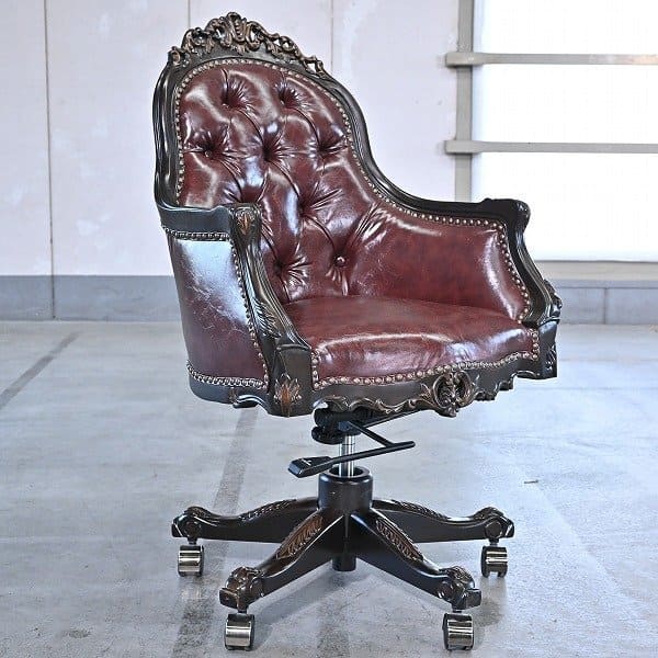 【楽天市場】アンティークそっくり市場 7万「シンフォニー」キャスターチェアc 本革 アーム チェスターフィールド ロココ調 書斎【中古家具 ...
