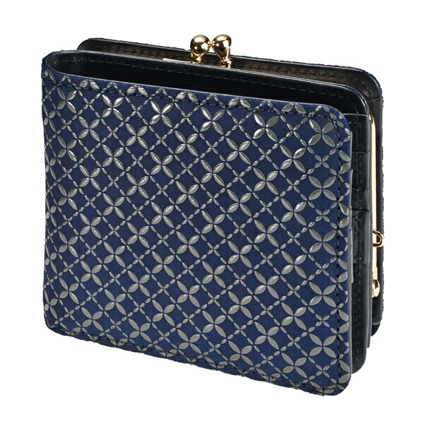 【楽天市場】印伝 【甲州印伝 印傳屋 上原勇七】INDEN 財布 二つ折り がまぐち 印傳財布【1608 七宝繋ぎ 紺地×グレー漆】 鹿革 本革 レザー シンプル 和柄 ブランド 【YM01 ...