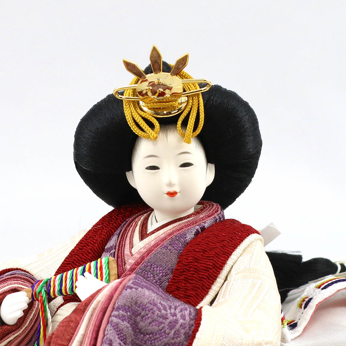 雛人形 柴田家千代 コンパクト ケース飾り 柴田家千代 葵 算崩地紋 刺繍桜ちらし 白紫 柳親王 裾長衣装着 オルゴール付き 小桜柄 ピンク塗り アクリルケース飾り HNYC-3M-H38お ...