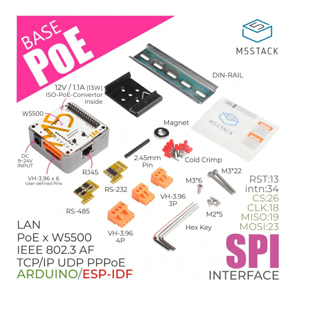 【楽天市場】M5Stack M5Stack用LANモジュール(W5500搭載、PoE対応)【M5STACK-K012-C-V12】[エム ...