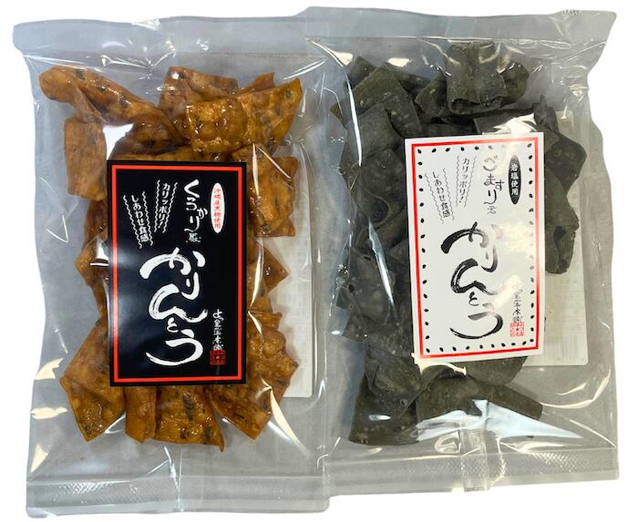 【楽天市場】送料無料メール便でお届けします稲庭うどん職人がつくる かりんとう くろかり殿60g ごますり君55g2袋セット：増田物産プランニング