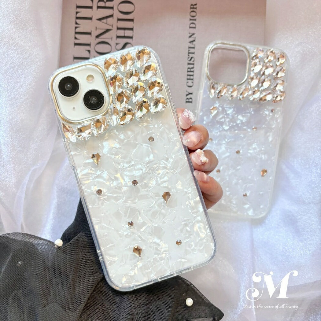 【楽天市場】【Matey公式】ストーンビジューシェルホワイトiPhoneケース｜スマホケース クリアケース キラキラケース シェルデザイン ...