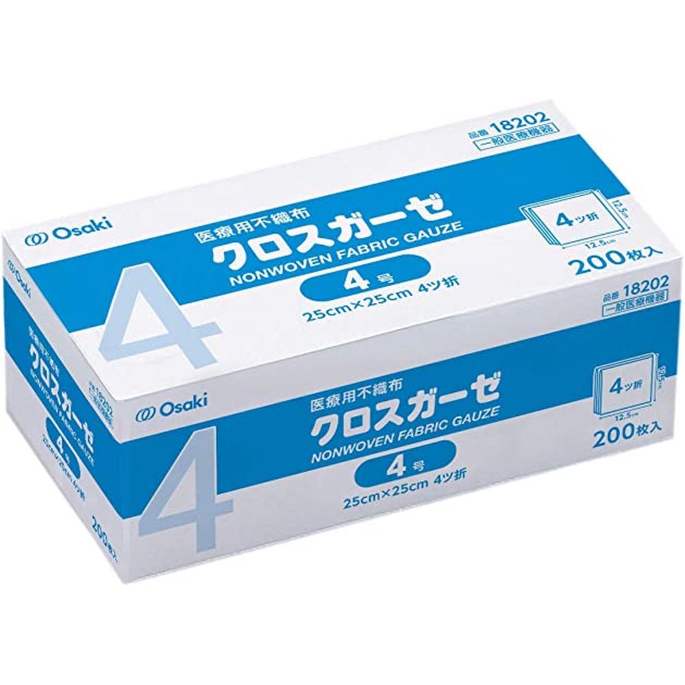【楽天市場】クロスガーゼ4号（4ツ折） 18202（25×25CM) 3箱(1箱200枚入り) 医療 看護 クリニック 病院 オオサキ ...