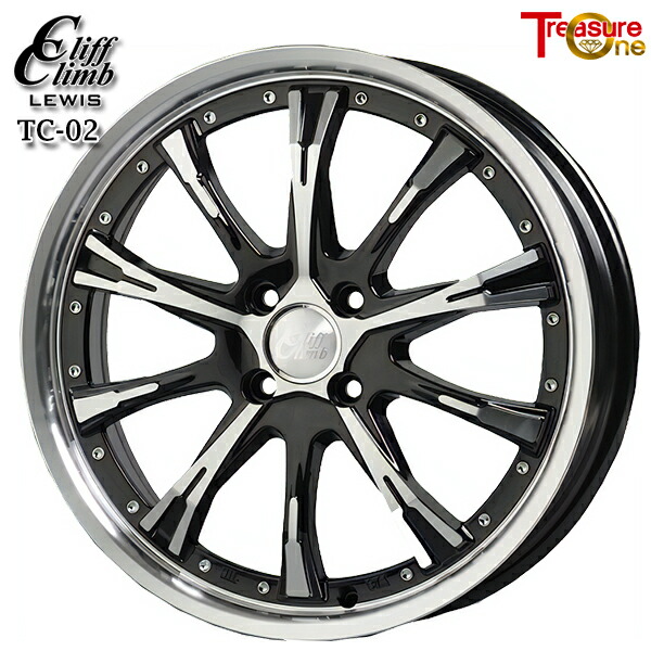 【楽天市場】15インチ 4.5J 4H100 +43 トレジャーワン クリフクライムルイス TC02 ブラックポリッシュ アルミホイール単品 1本 4本以上送料無料 ：エムオートギャラリー