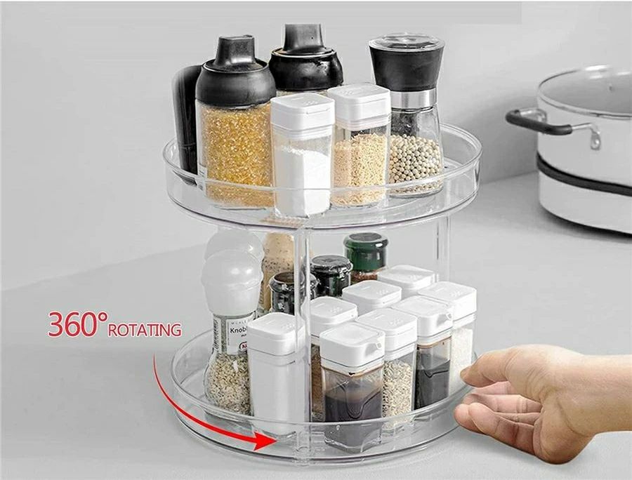 【楽天市場】調味料収納トレイ 2層 透明バーション 360回転式 直径約23.5cm 高さ約21.6cm おしゃれ 便利 丸型 省スペース ...