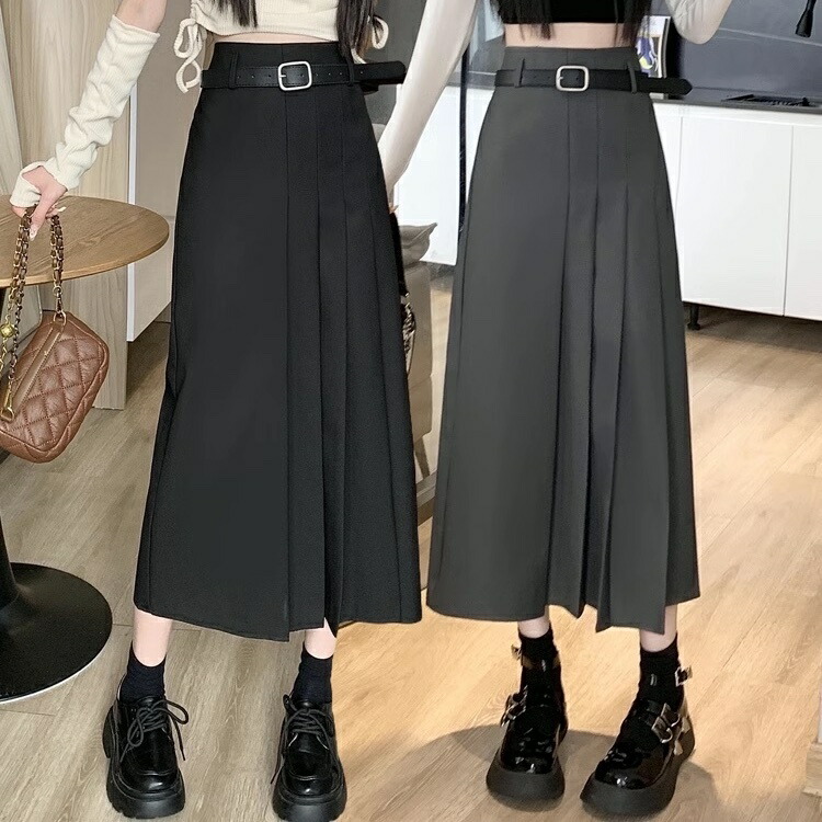 【楽天市場】ハーフプリーツスカート ミモレスカート プリーツスカート ブラックスカート ロングスカート 美脚スカート Aラインスカート ...