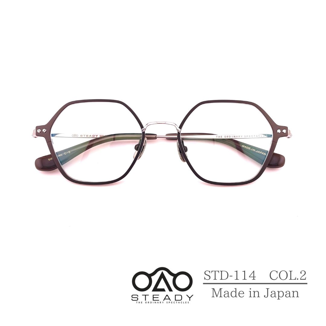 【楽天市場】STEADY ステディ 型番 STD-114 C2 ブラック / シルバー ヘキサゴン シェイプ めがね メンズ レディース クラッシック チタンフレーム 眼鏡 メガネフレーム ...