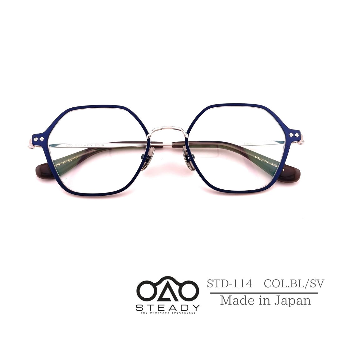 【楽天市場】STEADY ステディ 型番 STD-114 BL/SV ブルー/シルバー 限定カラー ヘキサゴンシェイプ メンズ レディース クラッシック風 チタンフレーム めがね おしゃれ ...