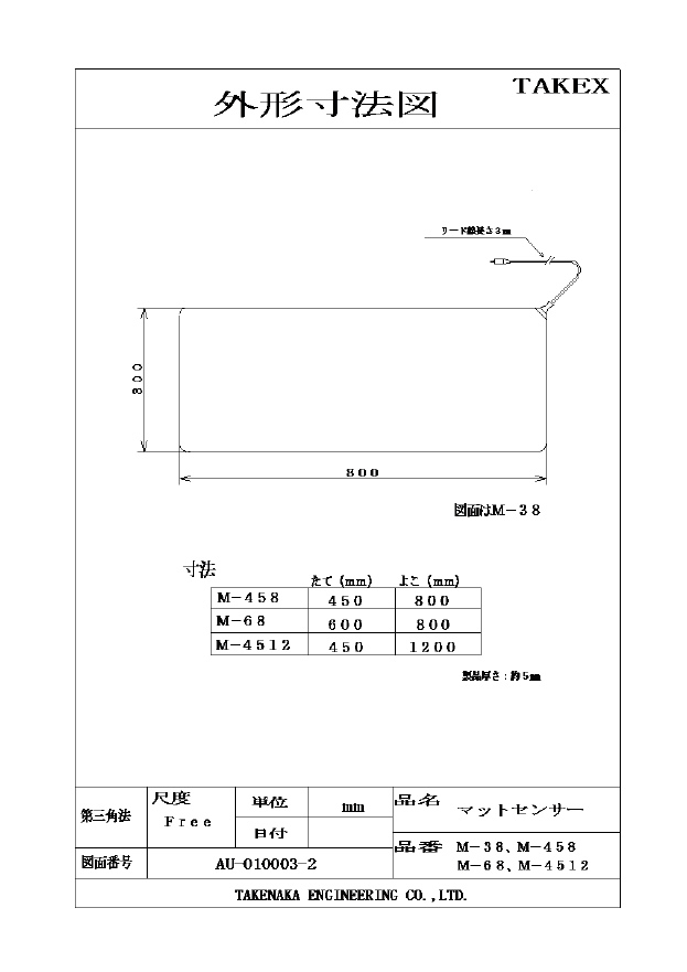 【楽天市場】マットセンサー M-38 ／ 竹中エンジニアリング TAKEX ／ マットに掛かる圧力を検出 ベッドサイドや部屋出口で徘徊される方 ...