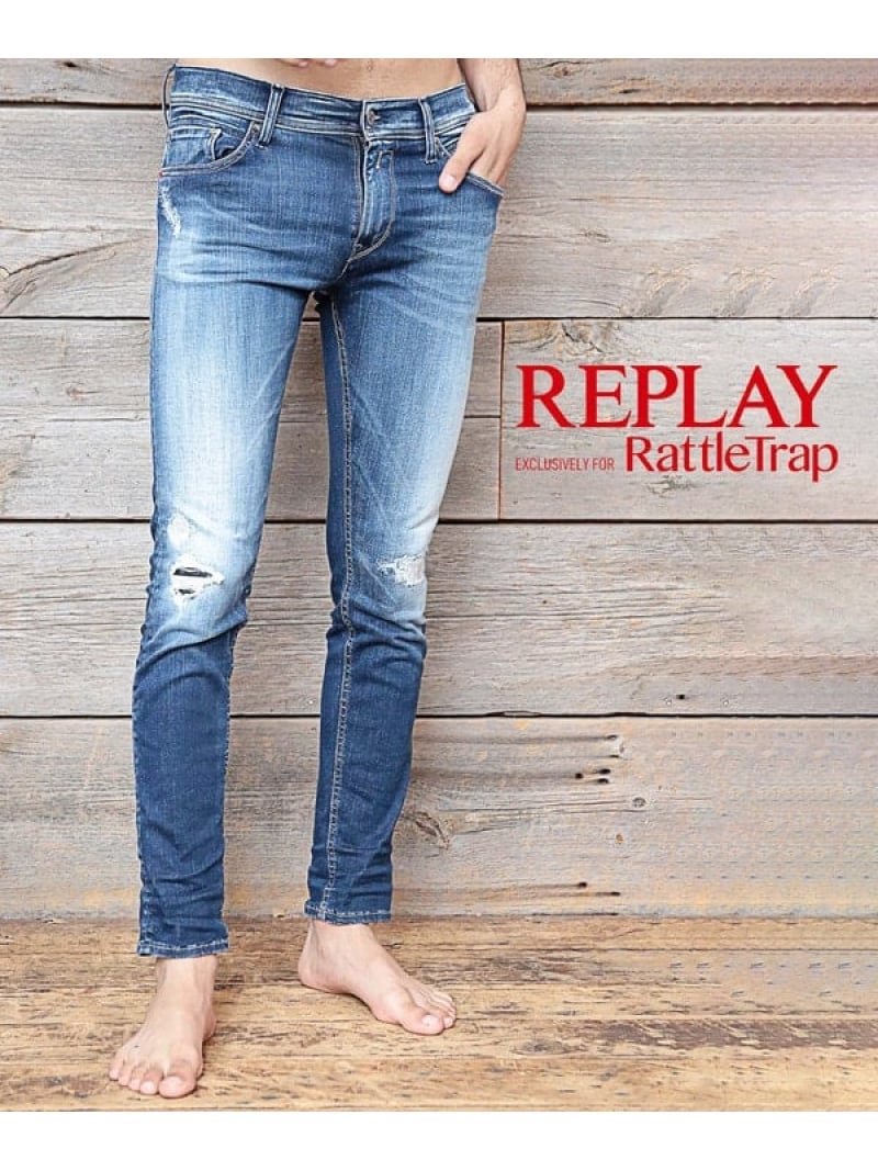 【楽天市場】REPLAY別注 JONDRILL HYPERFLEX BROKEN&REPAIR RATTLE TRAP メンズ ビギ パンツ ...
