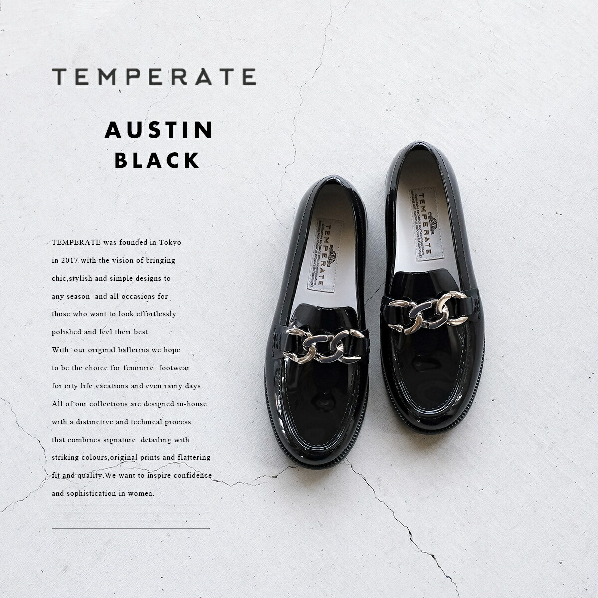 【楽天市場】TEMPERATE テンパレイト AUSTIN オースティン チェーン付き ローファー フラット レディース ブラック シルバー ...