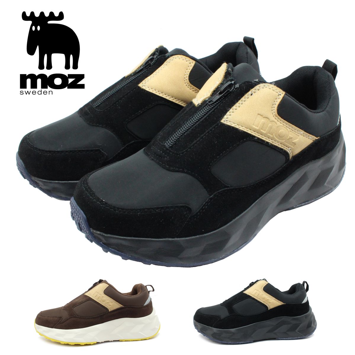 【楽天市場】moz モズ メンズ スニーカー 厚底 軽量 幅広 MZ-2272 靴 2272 ローカット スリッポン ブラック ダークブラウン ...