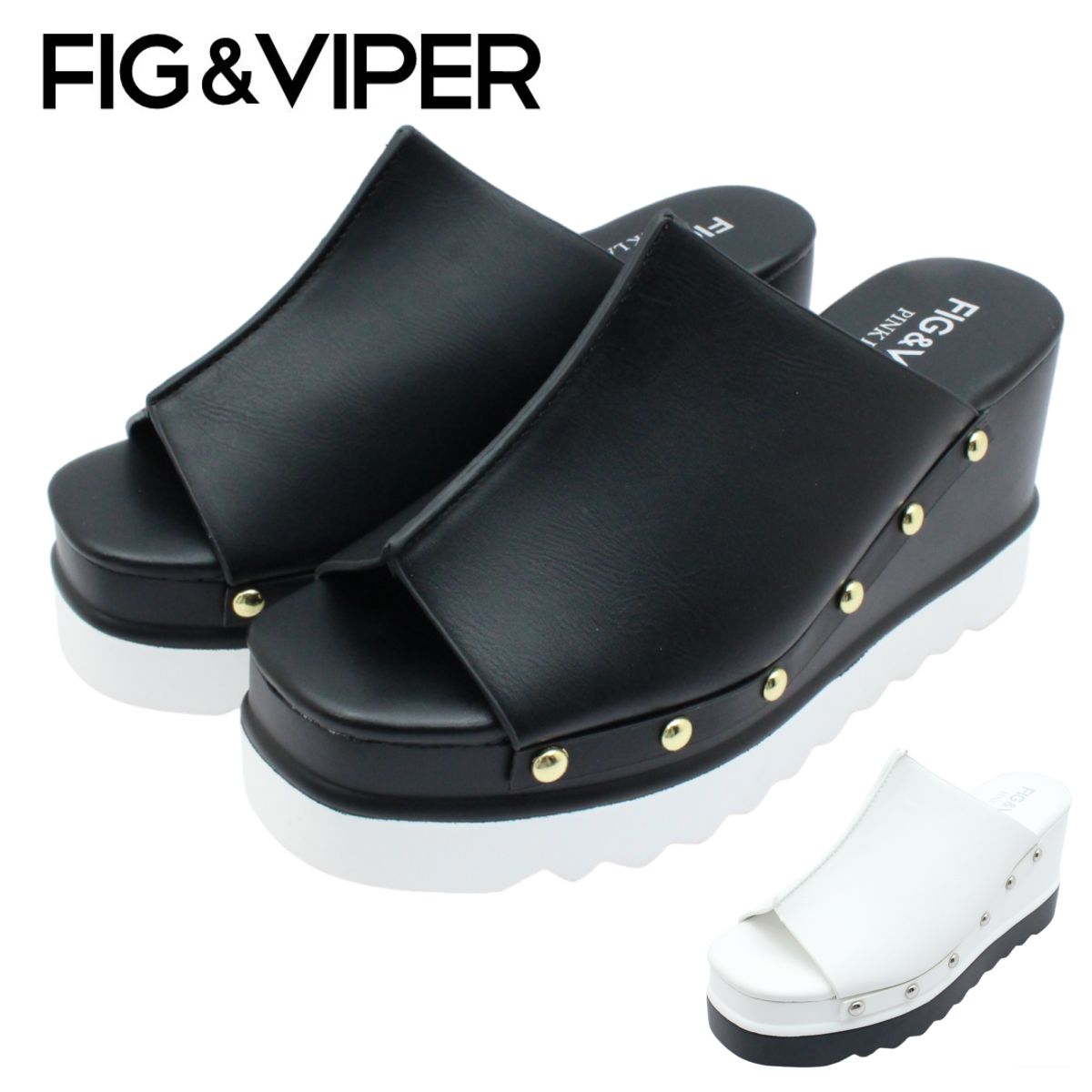 【楽天市場】フィグアンドヴァイパー FIG&VIPER レディース 厚底 サンダル FV303 スタッズ ウェッジソール ミュール 鋲 ...