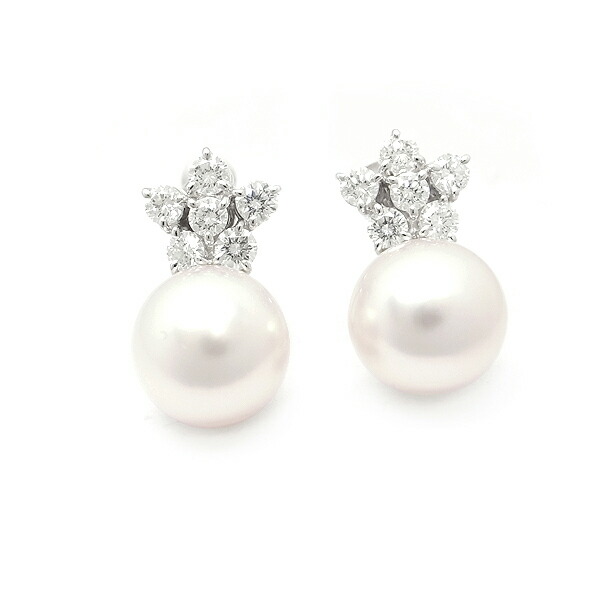 【楽天市場】【緑屋質屋】ミキモト 南洋パール・ダイヤ イヤリング 11.5mm 11.3mm 合計1.18ct K18WG【中古】：質 緑屋