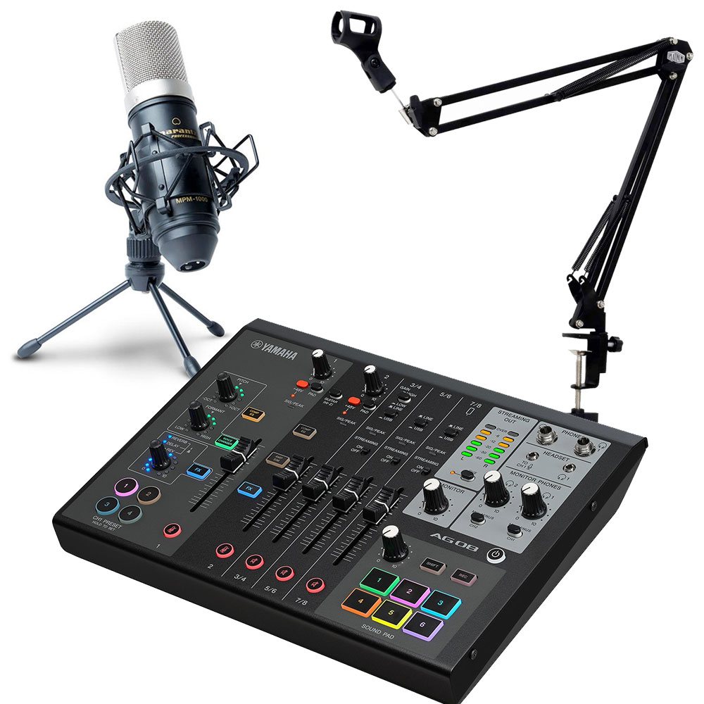 【楽天市場】YAMAHA ライブストリーミングミキサー AG08 B(黒) + コンデンサーマイクMPM1000 + アーム型スタンドMPC1(黒) 配信セット：三木楽器 楽天市場店