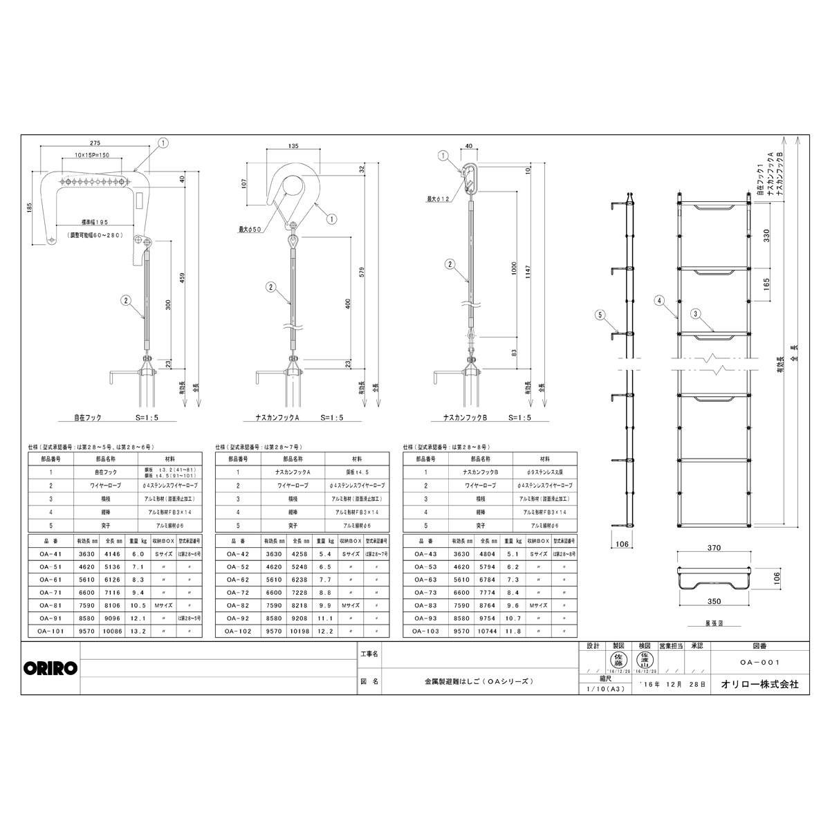 スチール ORIRO オリロー OA-8〜10型兼用 折りたたみ用格納箱（M）ステンレス製【避難器具/避難はしご/梯子】 ・サイズ