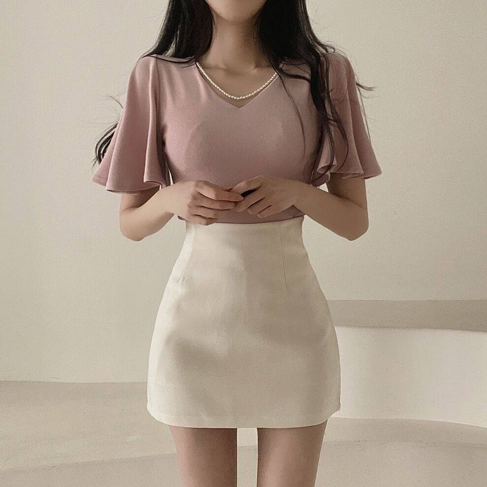 【楽天市場】3color レディース トップス ブラウス プルオーバーブラウス プルオーバー レギュラー丈 無地 袖あり 半袖 フリル袖 ...