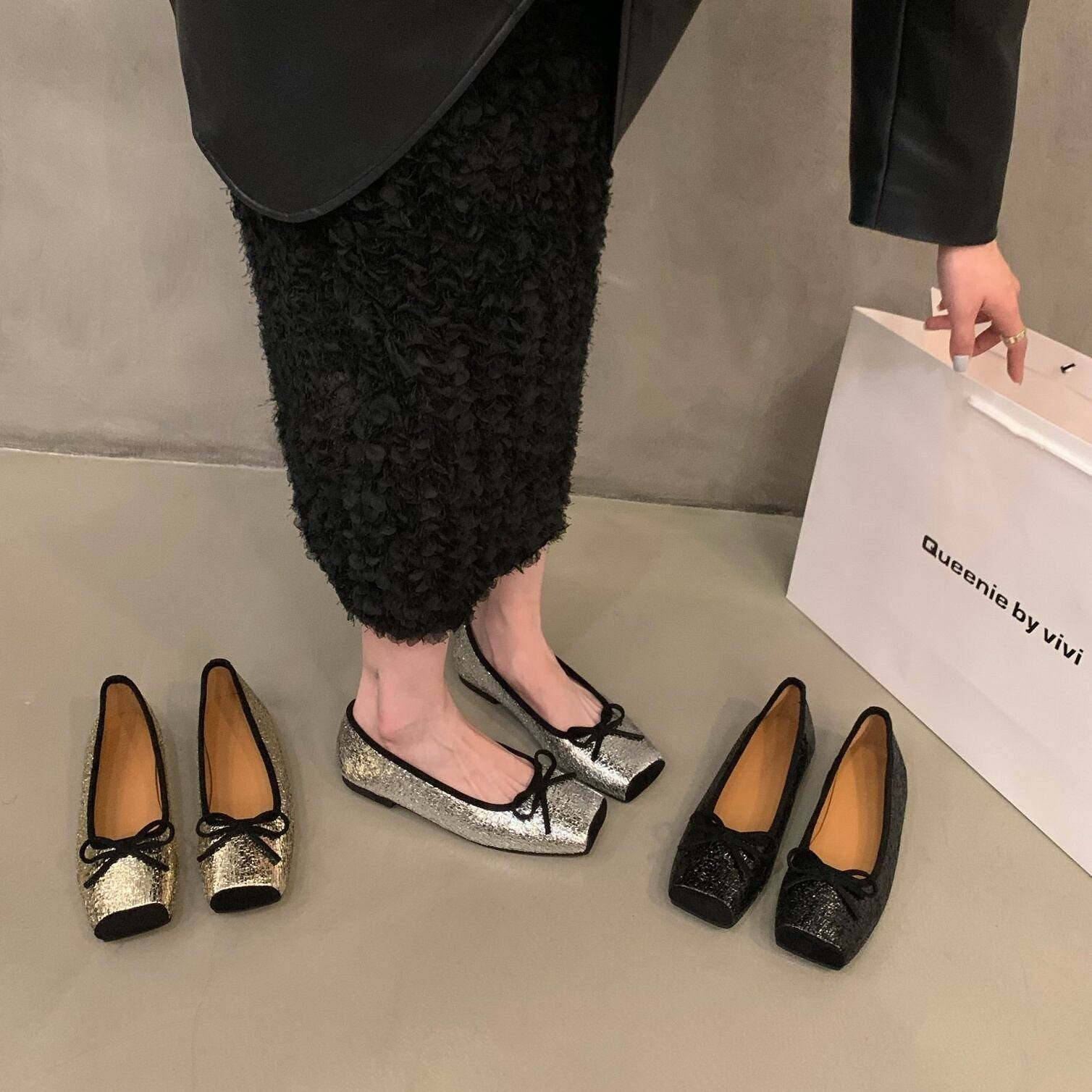 【楽天市場】3color レディース パンプス レディースパンプス バレエシューズ スクエアトゥバレエシューズ フラットシューズ リボン ...