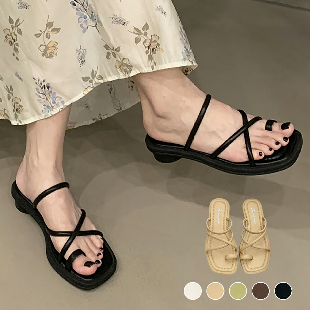 【楽天市場】【最大50%OFFクーポンで,2345円】トングサンダル ローヒール ストラップ夏 レディース 韓国風 ミュール ビーチサンダル 親指リング スクエアトゥ靴 歩きやすい 大人可愛い ...