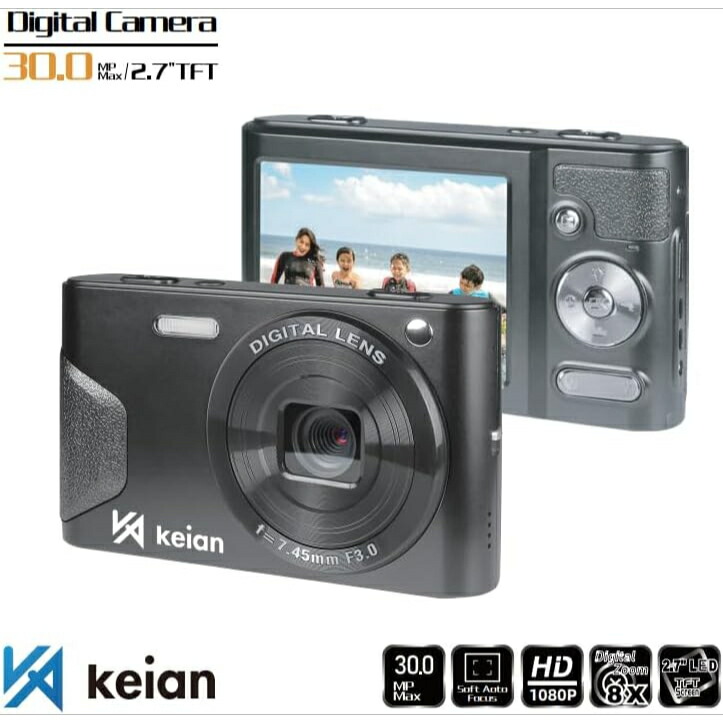 【楽天市場】恵安 KEIAN コンパクトデジタルカメラ 3000万画素 フルHD動画撮影 オートフォーカス 8倍デジタルズーム 顔認識機能 ポートレイト スマイルキャッチ機能 笑顔 自動撮影 ...
