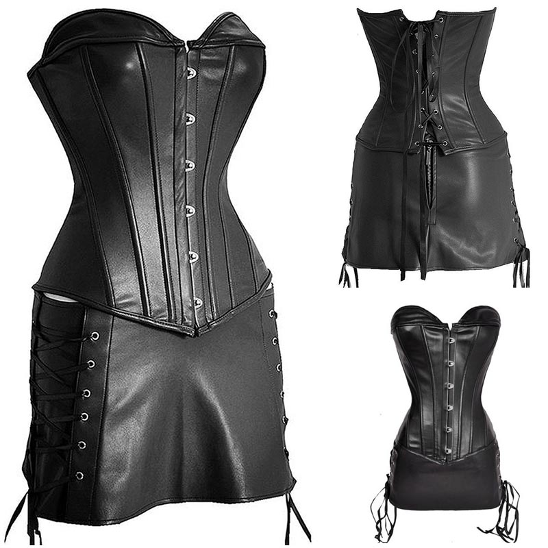 楽天市場】ブラックレザースーツ コルセットとミニスカート S M L 黒色