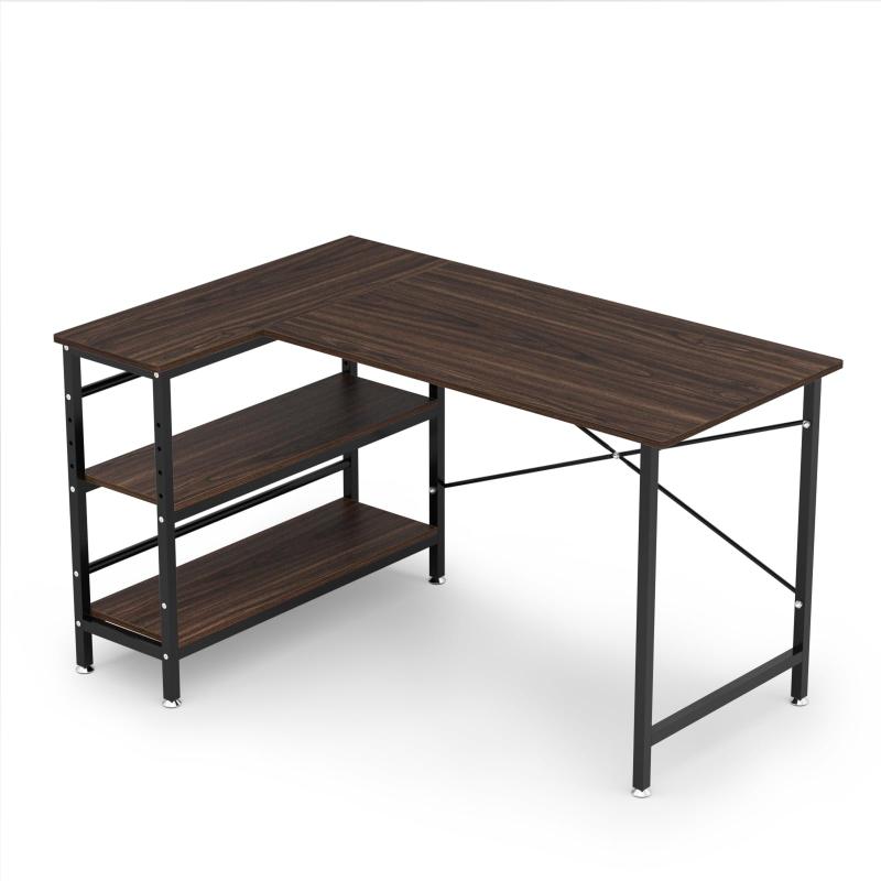 【楽天市場】DEWEL パソコンデスク 幅130cm L字 モニターアーム設置可能 収納ラック付き コーナーデスク 棚板高さ調節可能 左右入替可 ゲーミング オフィス 木製：みやショップ楽天市場店