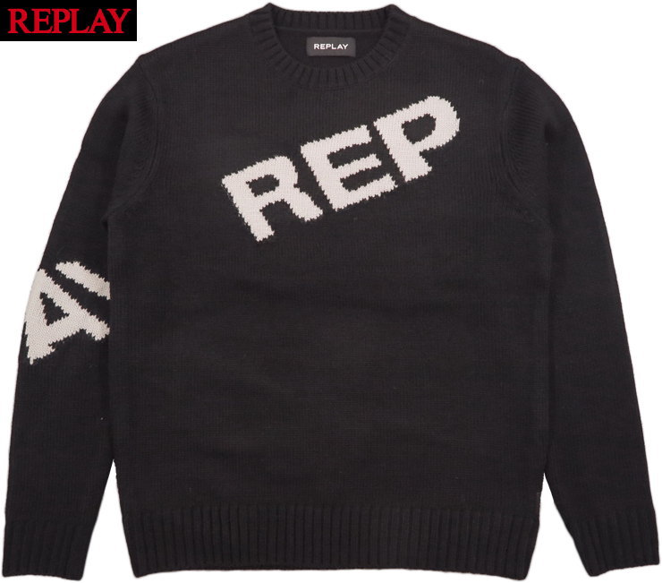 【楽天市場】REPLAY/リプレイ UK2514 SWEATER IN WOOL BLEND WITH JACQUARD LOGO ...