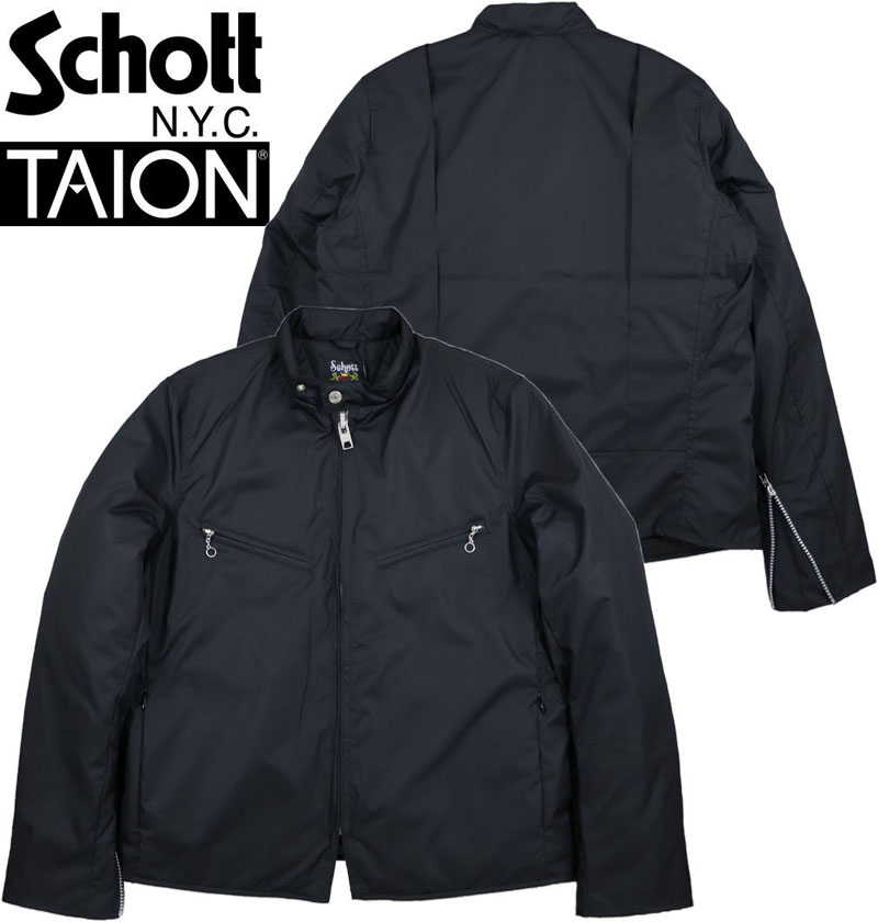 【楽天市場】Schott×TAION SINGLE RIDERS DOWN JACKET ショット×タイオン、コラボレーション シングルダウン ライダースジャケット BLACK(ブラック ...