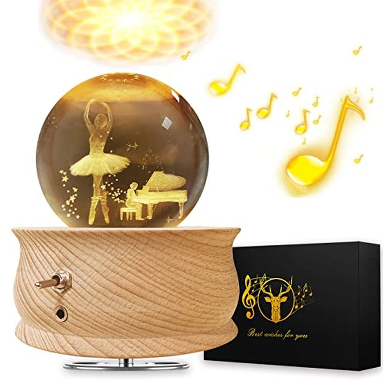 【楽天市場】3D クリスタルボール ガラス玉 置物 3D Crystal Ball Music Box with Projection LED ...