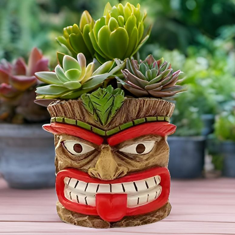 【楽天市場】かわいい ユニーク 面白い 癒し プランター 植木鉢 鉢 Funny Tiki Head Indoor Small Planter ...