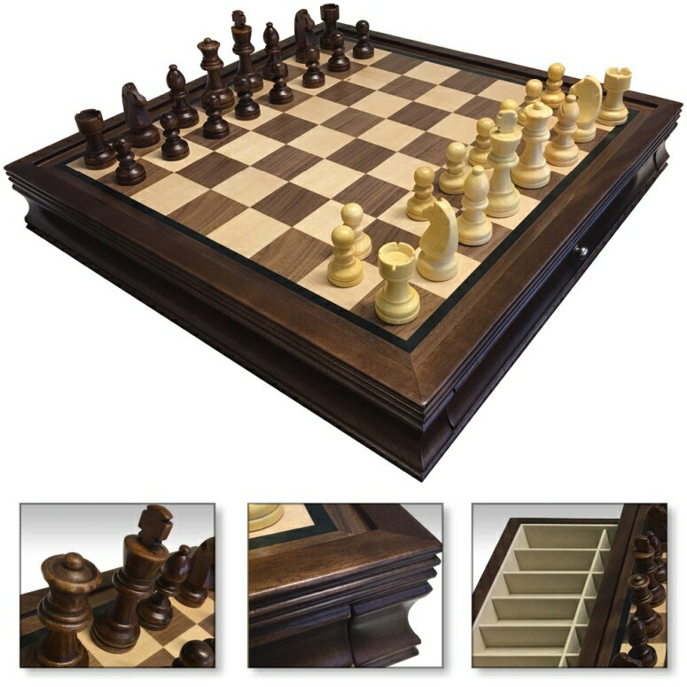 【楽天市場】チェスセット 4 Less CO 19" Large Deluxe Chess Board Game Set Box Inlaid ...
