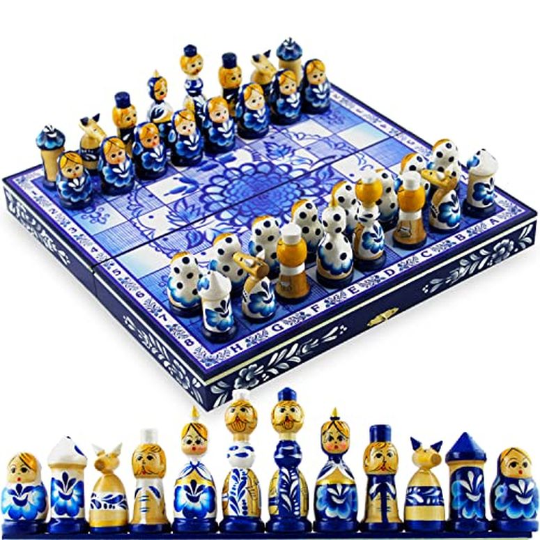 【楽天市場】チェスセット Gzhel Themed Chess Set - Russian Gzhel Chess Pieces ...